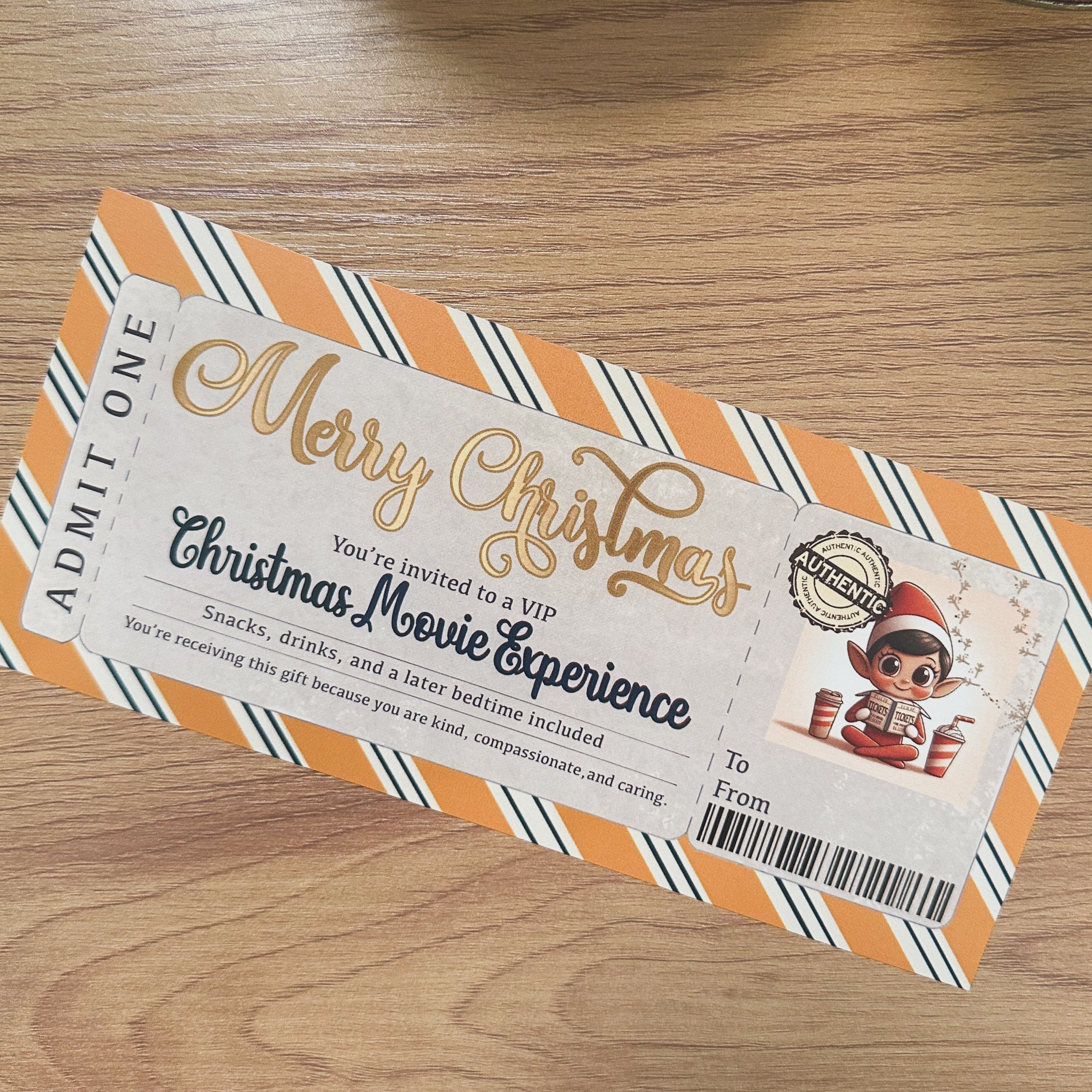 Retro Elf Christmas Movie Night Ticket – Enchanted Ink and Play